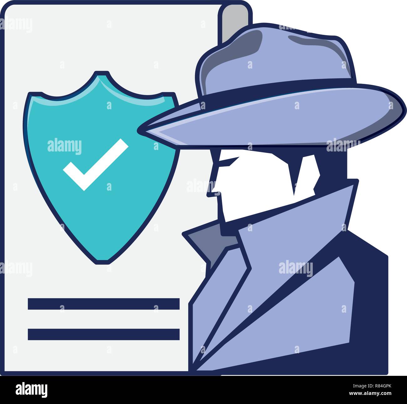cyber security agent and document with shield vector illustration ...