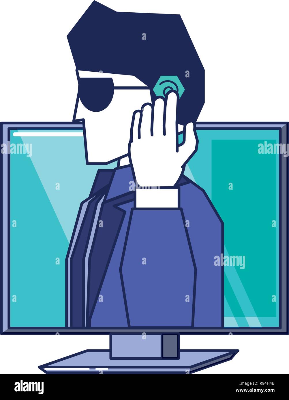 computer with cyber security agent vector illustration design Stock ...