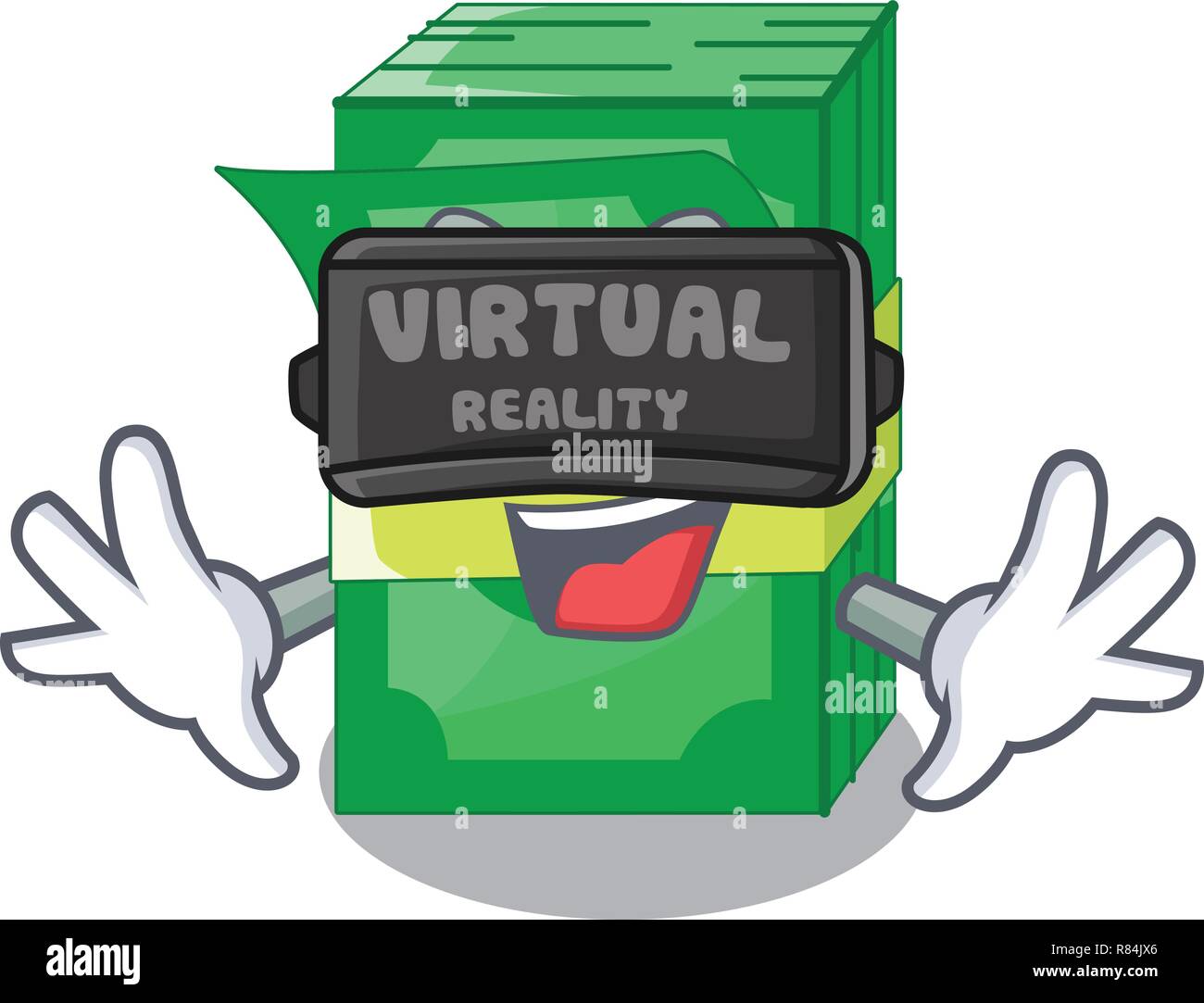 Virtual reality stacks money dollar on bank character Stock Vector ...