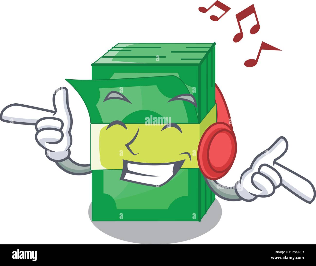 Listening music stacks money dollar on bank character Stock Vector ...