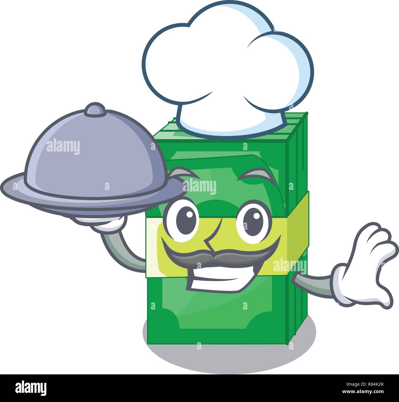 Chef with food stacks money dollar on bank character Stock Vector Image ...