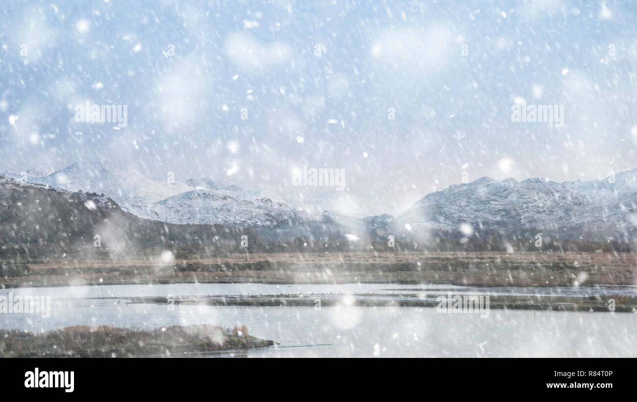 Beautiful Winter landscape image of Mount Snowdon and other peaks in ...