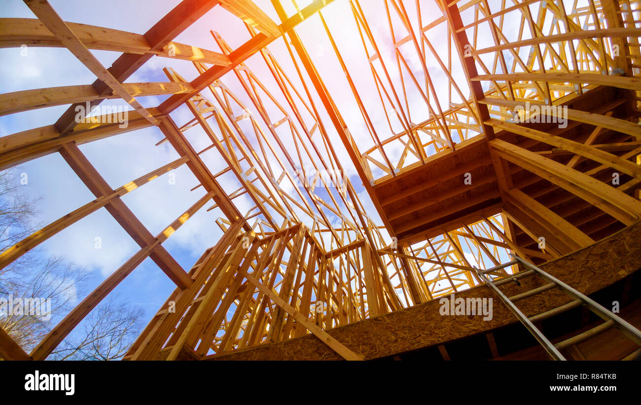 New construction framing stick built house with frame Stock Photo - Alamy