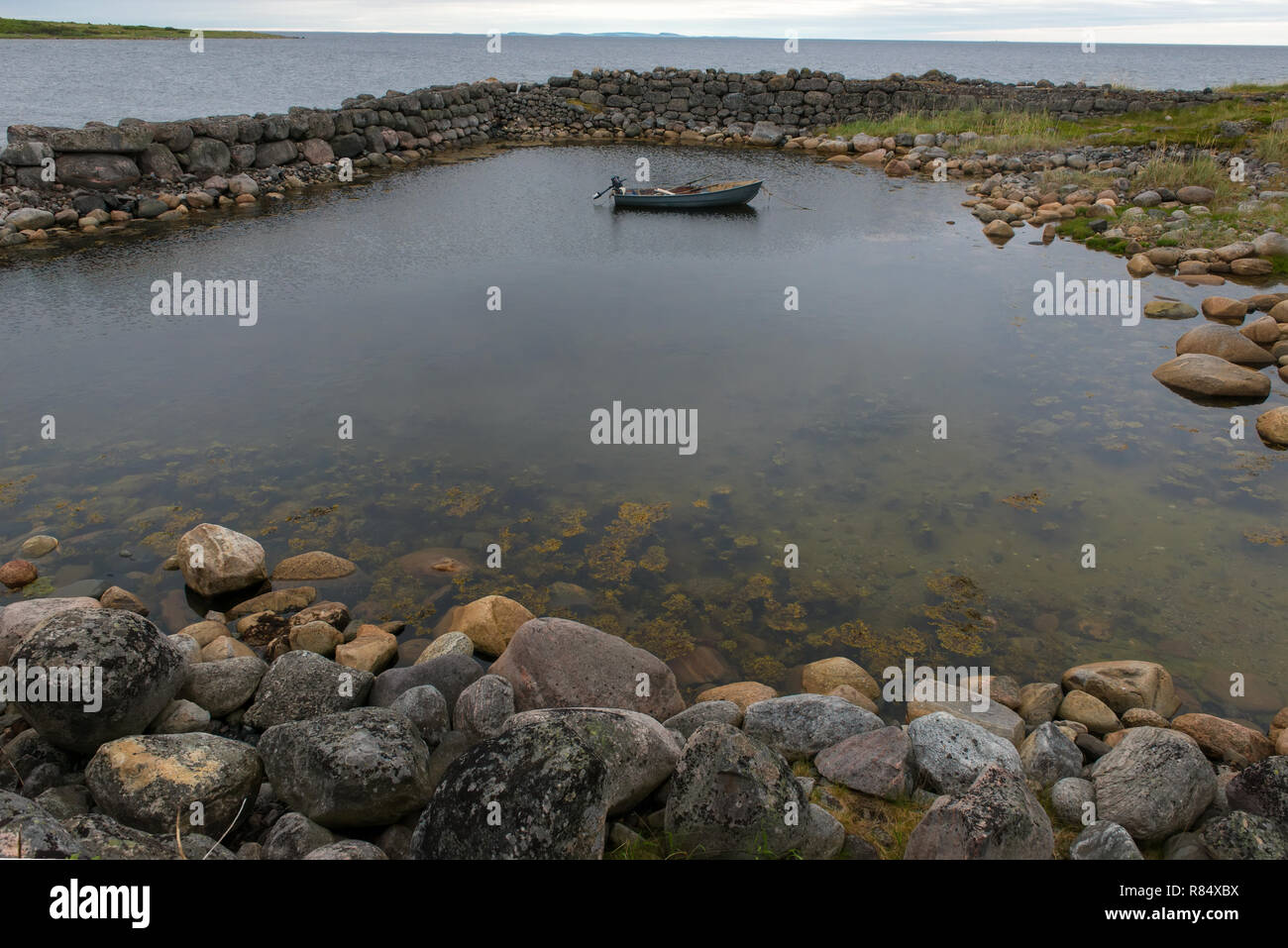 The first stone harbor of Russia on Bolshoy Zayatsky Island. Solovetsky ...