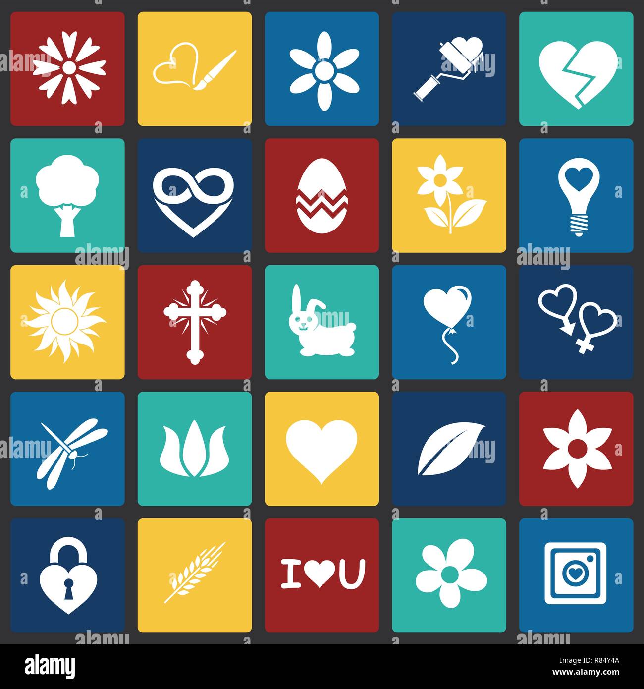 Spring icons set on color squares background for graphic and web design ...
