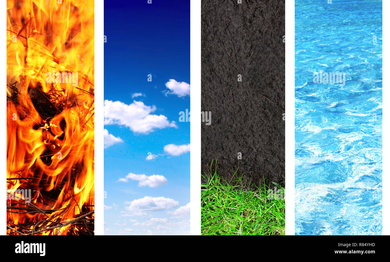 Collection of banner with nature elements - water; ground; air and fire ...