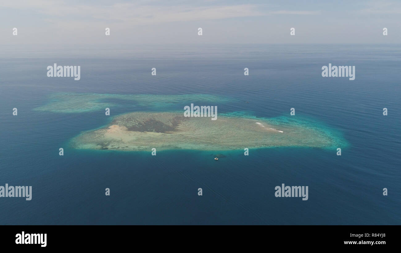 seascape aerial view coral reef, atoll with turquoise water in sea ...