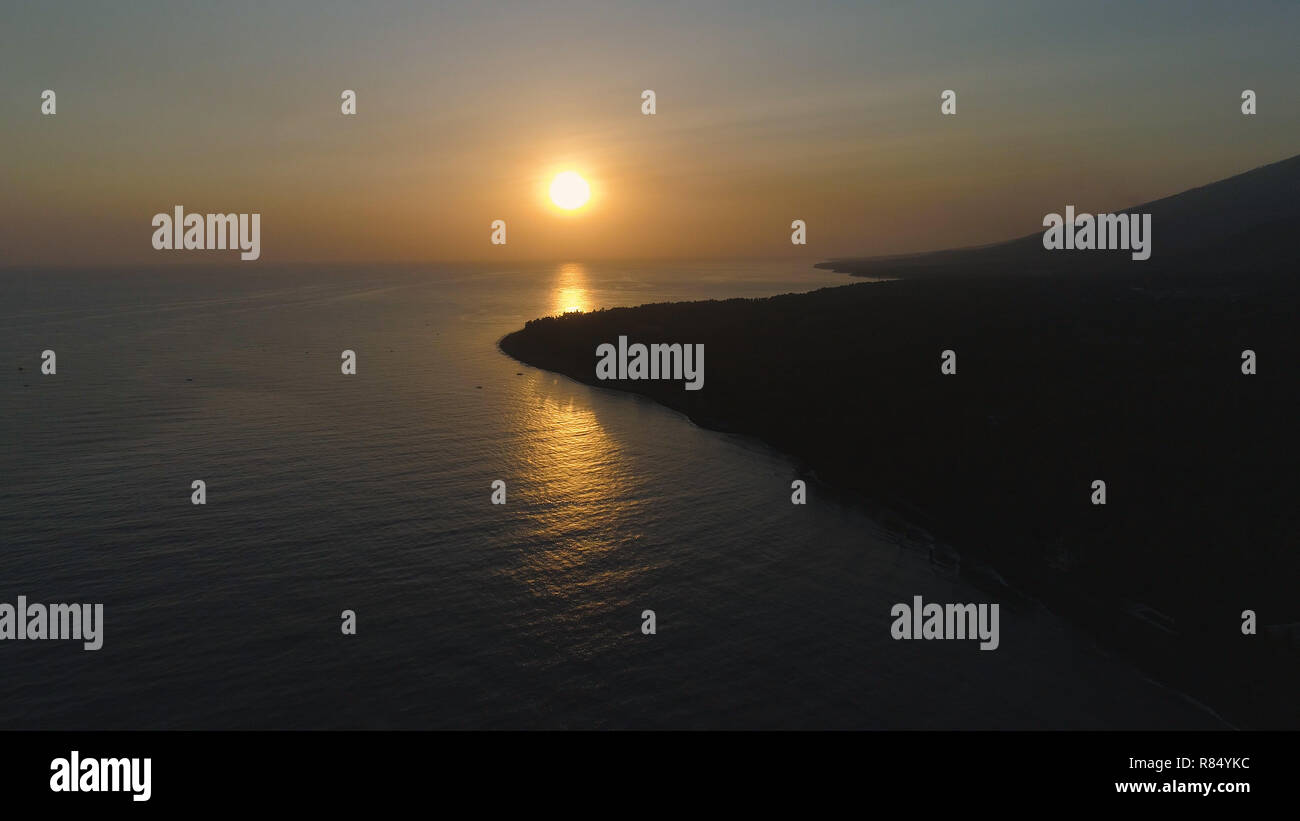 aerial view sunrise over ocean. seascape colorful sunrise over sea at ...