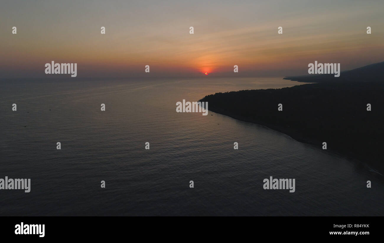 aerial view sunrise over ocean. seascape colorful sunrise over sea at ...