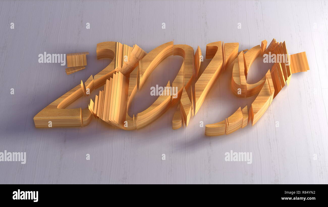 Happy new year 2019 isolated numbers lettering written by wood on white ...