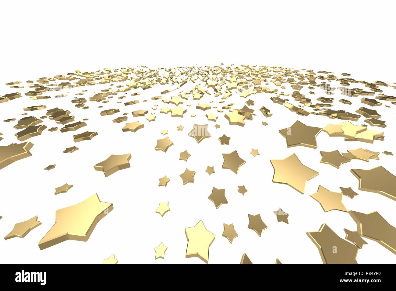 Gold or platinum stars flying over white background. Modeling 3d ...