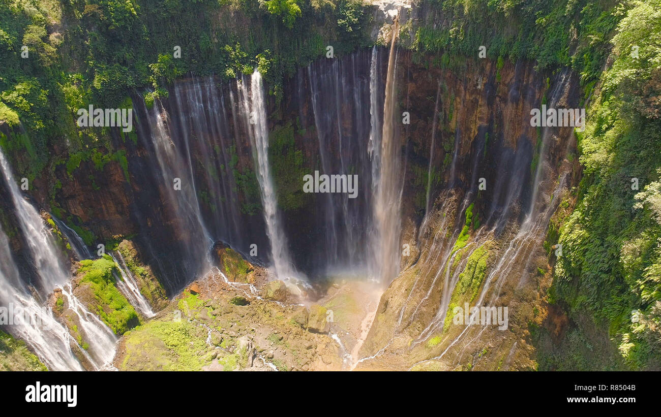 Beautiful Waterfall Coban Sewu In Tropical Forest Java Indonesia Aerial View Tumpak Sewu