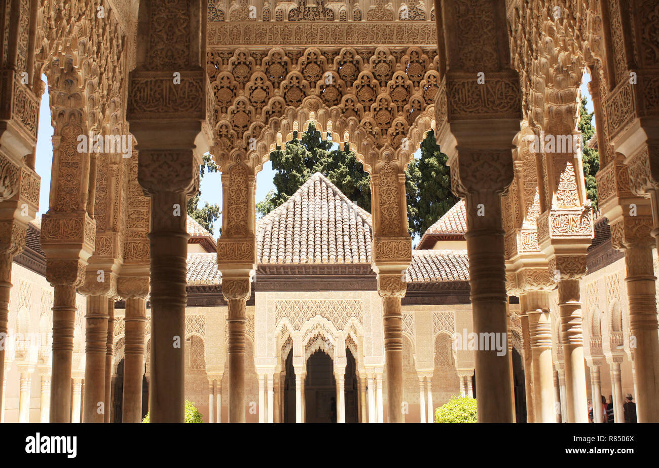 Ancient carved ornament and columns in Alhambra, Spain Stock Photo - Alamy