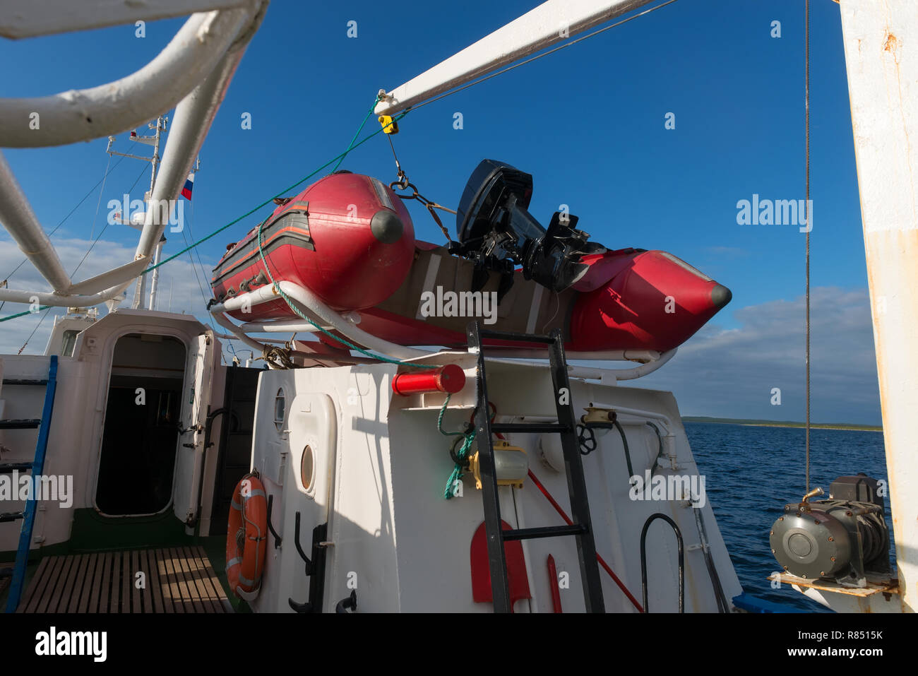Inflatable boat motor deck ship hi-res stock photography and images - Alamy