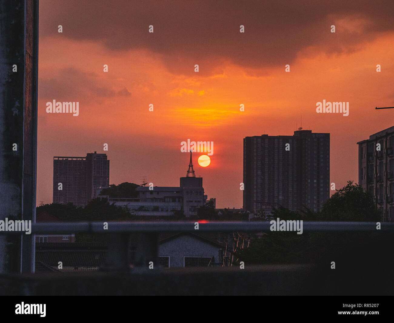 Evening with dusk outdoor city in summer nature buildings hi-res stock ...