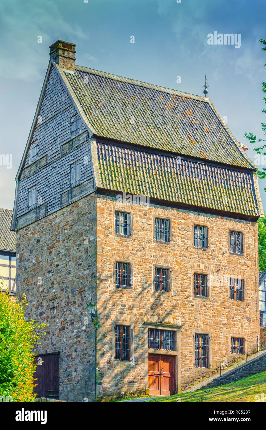 Natural stone cottage built with antique bricks Stock Photo - Alamy