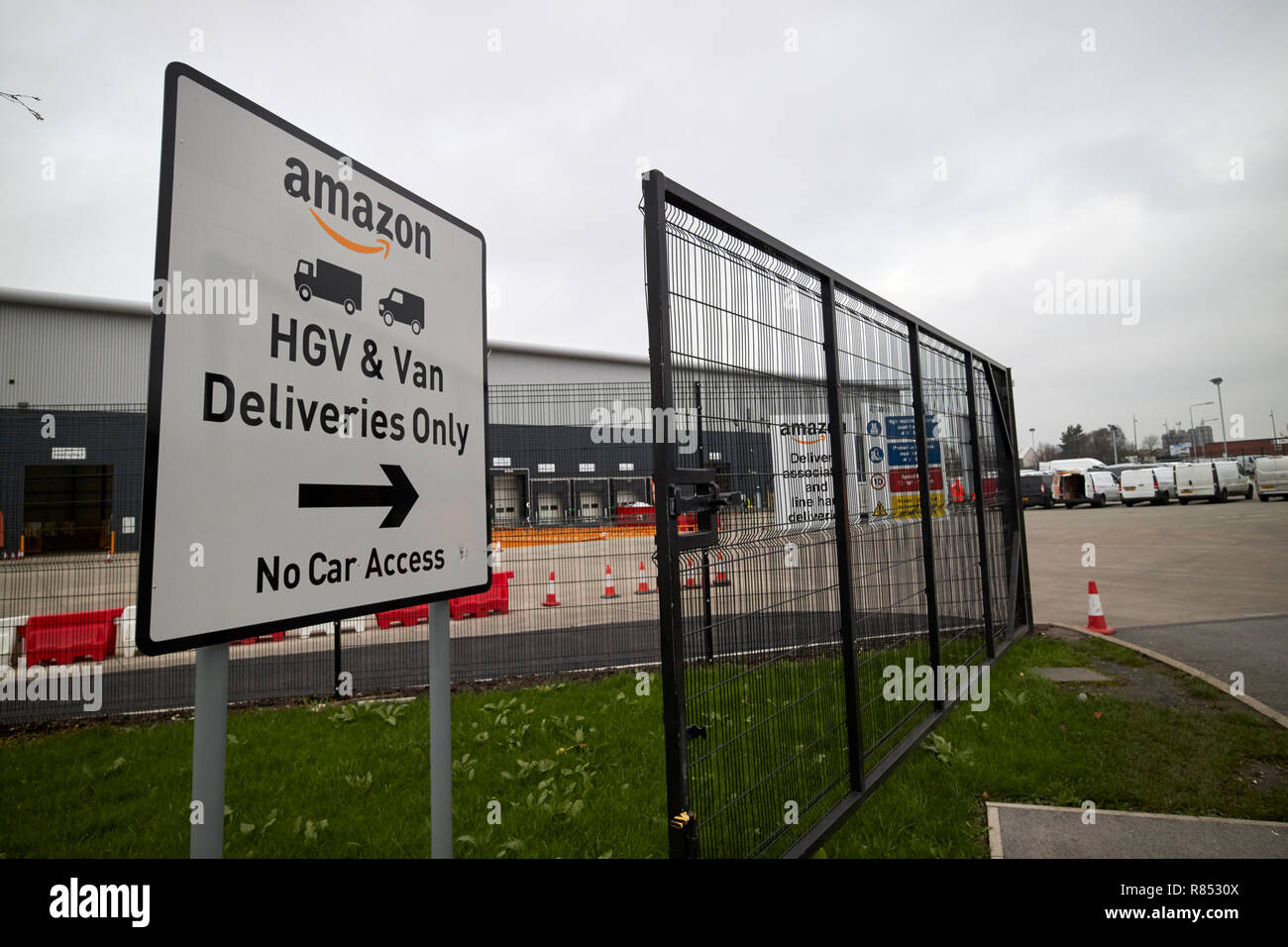 direction signs outside knowsley amazon depot merseyside england uk ...