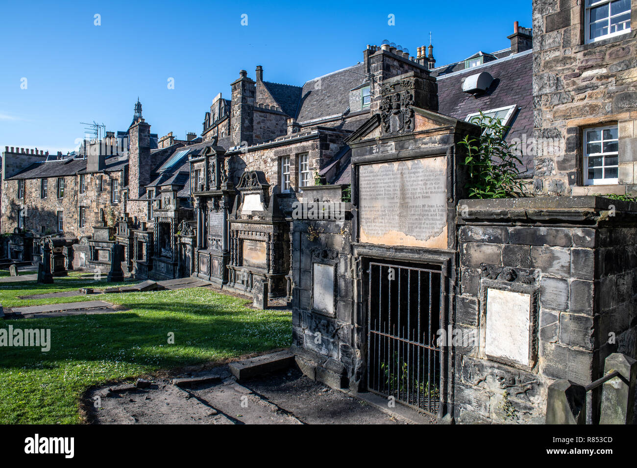 A weathered mausoleum still stands Greyfriars cemetery, Edinburgh ...
