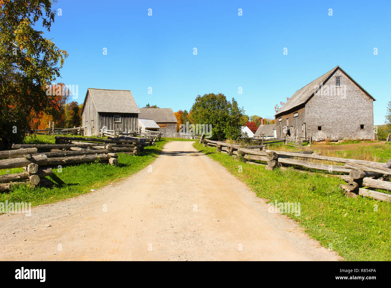 Quaint country houses in a village surrounded by colorful autumn leaves ...