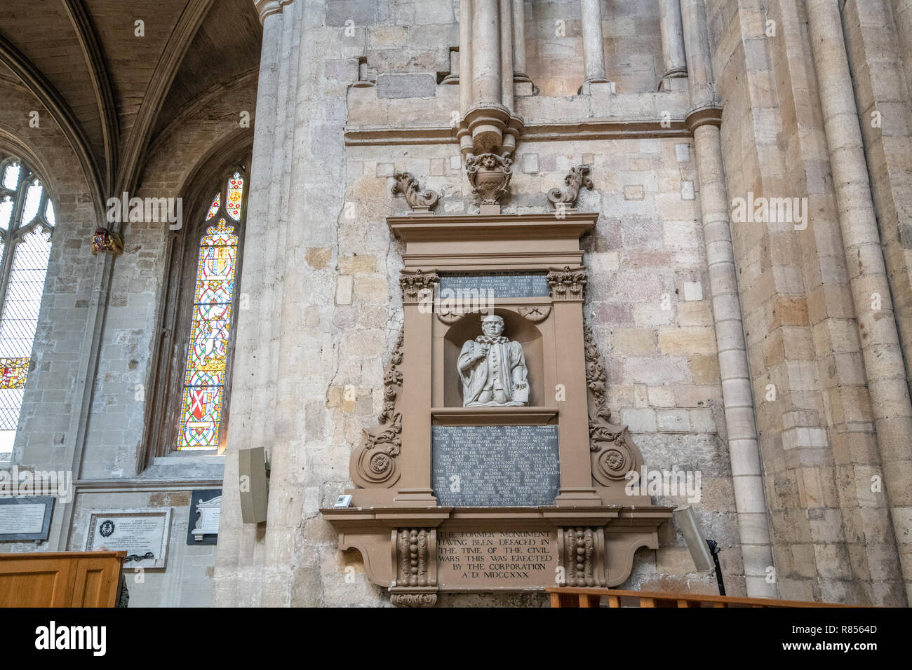 A memorial stands to a deceased influential figure in Ripon Cathedral ...