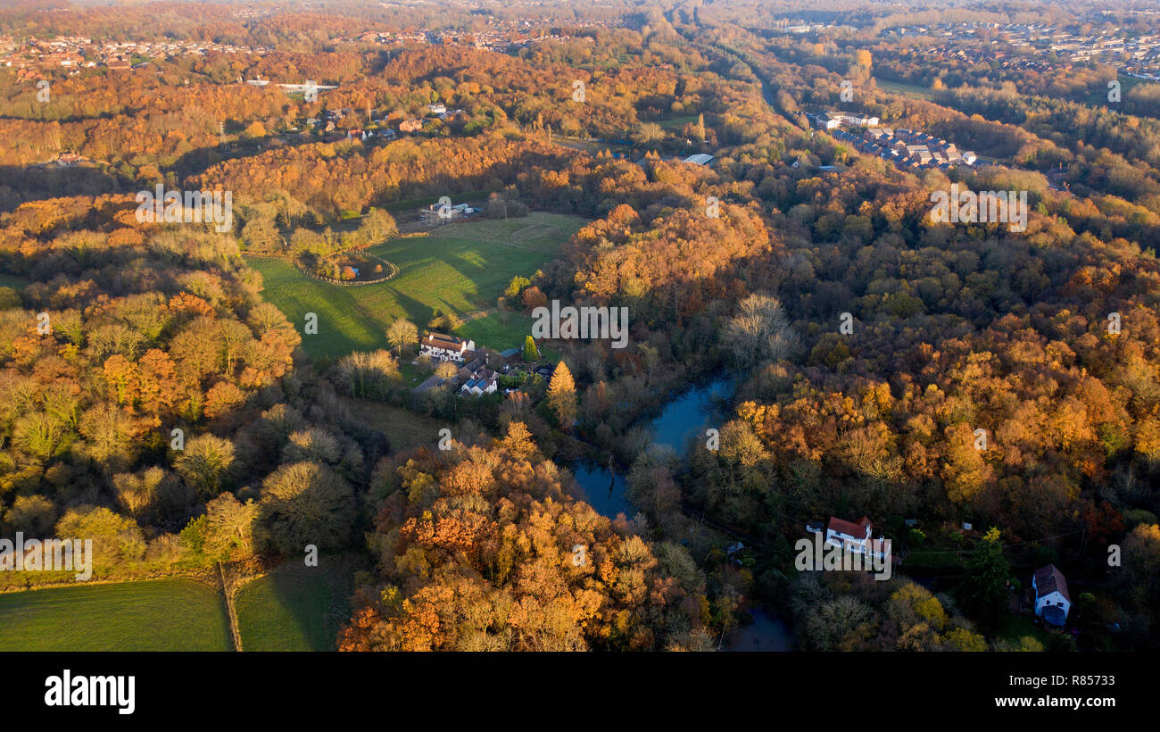 Aerial view of Britain in Autumn Lightmoor, two miles north of the ...