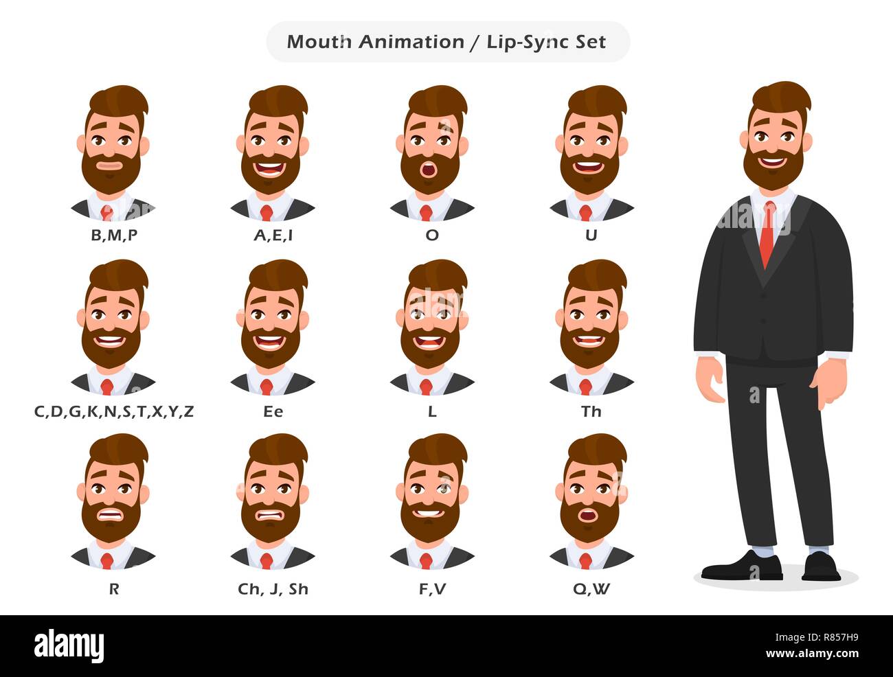 Set of lip sync collection for animation of the talking businessman ...