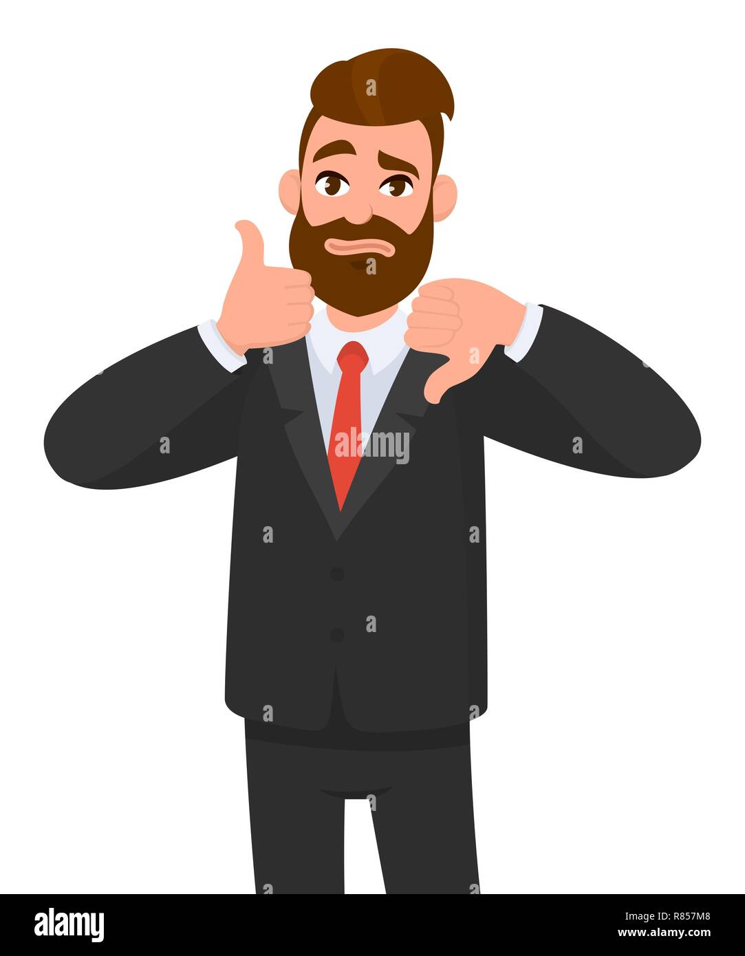 Young business man showing thumbs up and thumbs down gesture. Like and ...