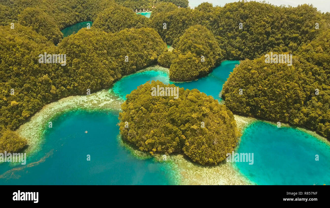 Aerial view: Bucas Grande Island, Sohoton Cove. Philippines. Tropical ...