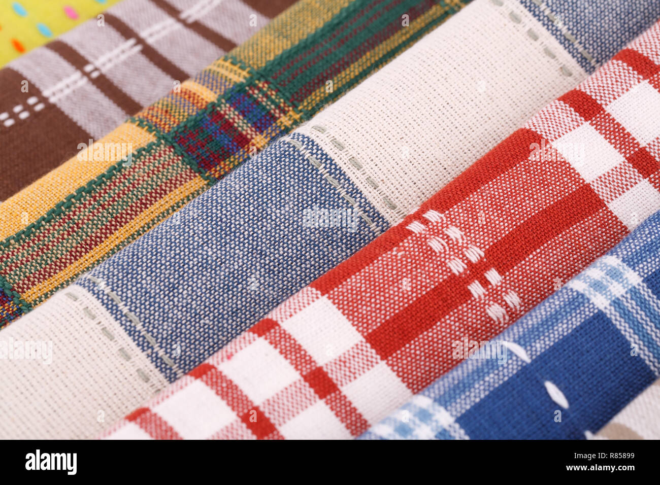 Colorful kitchen towels closeup picture Stock Photo - Alamy