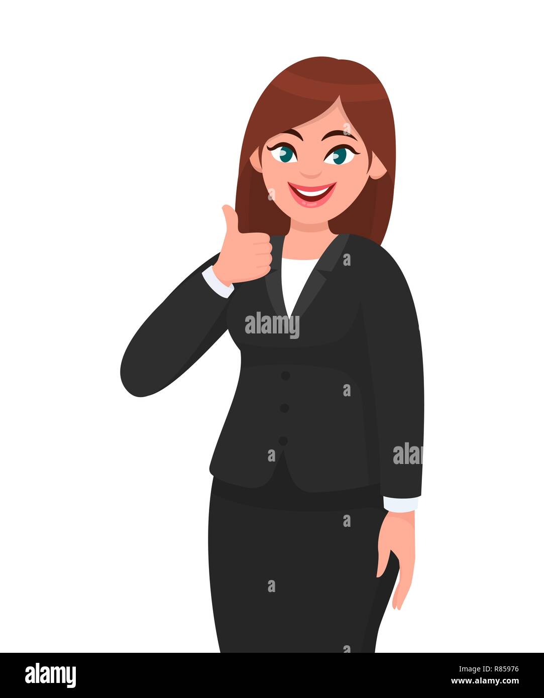 Beautiful smiling business woman showing thumbs up sign / gesture. Like ...