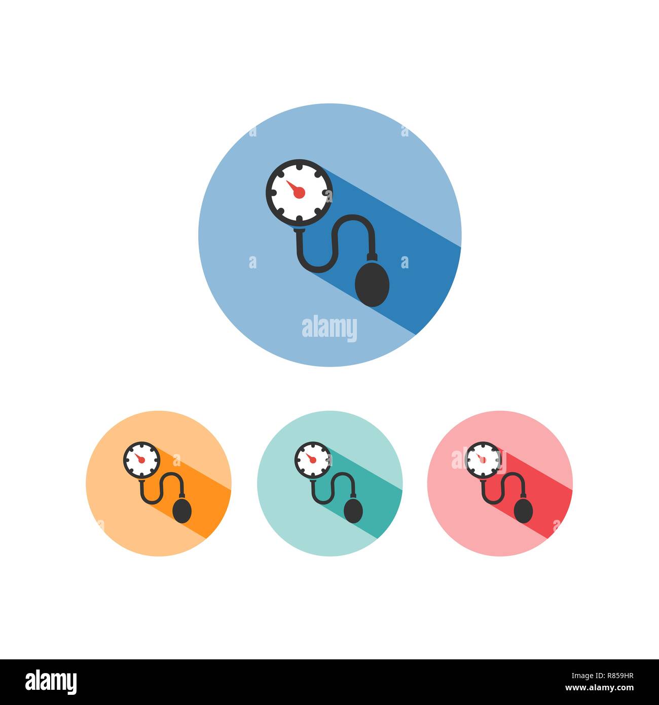 Medical tonometer icon with shadow on colored circles. Blood pressure ...