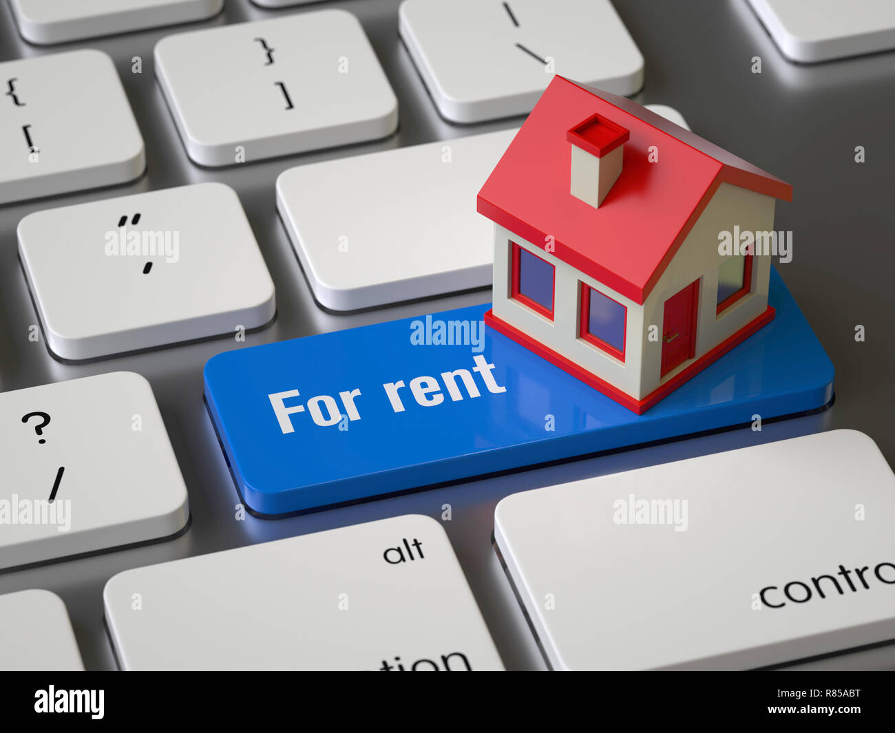 For rent key on the keyboard, 3d rendering,conceptual image Stock Photo ...