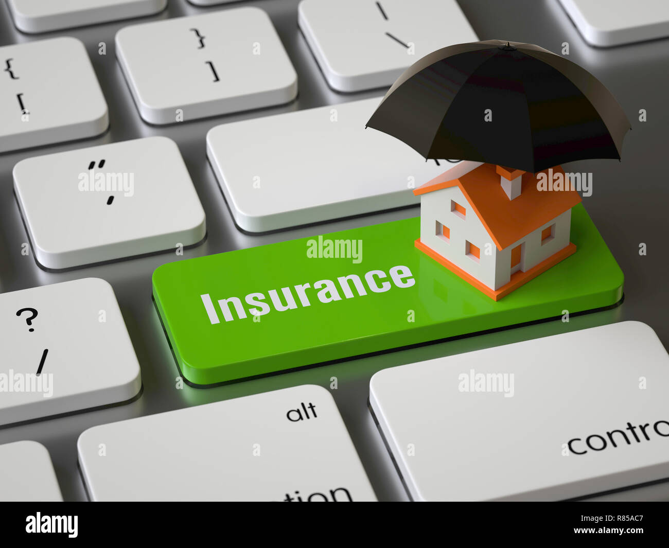 Insurance key on the keyboard, 3d rendering,conceptual image Stock ...
