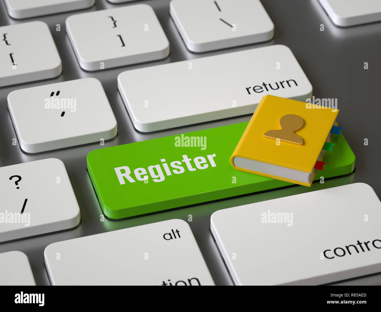 Register key on the keyboard, 3d rendering,conceptual image Stock Photo ...