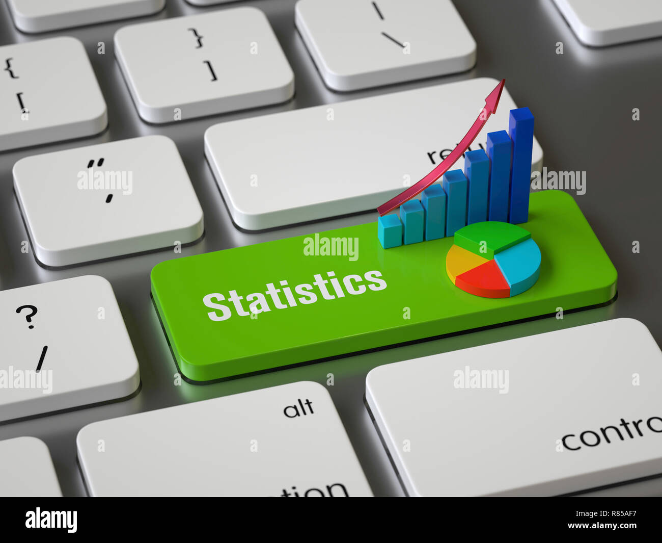 Statistics key on the keyboard, 3d rendering,conceptual image Stock ...