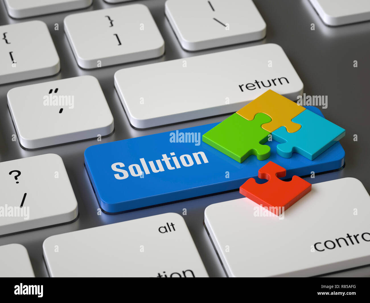 Solution key on the keyboard, 3d rendering,conceptual image Stock Photo ...
