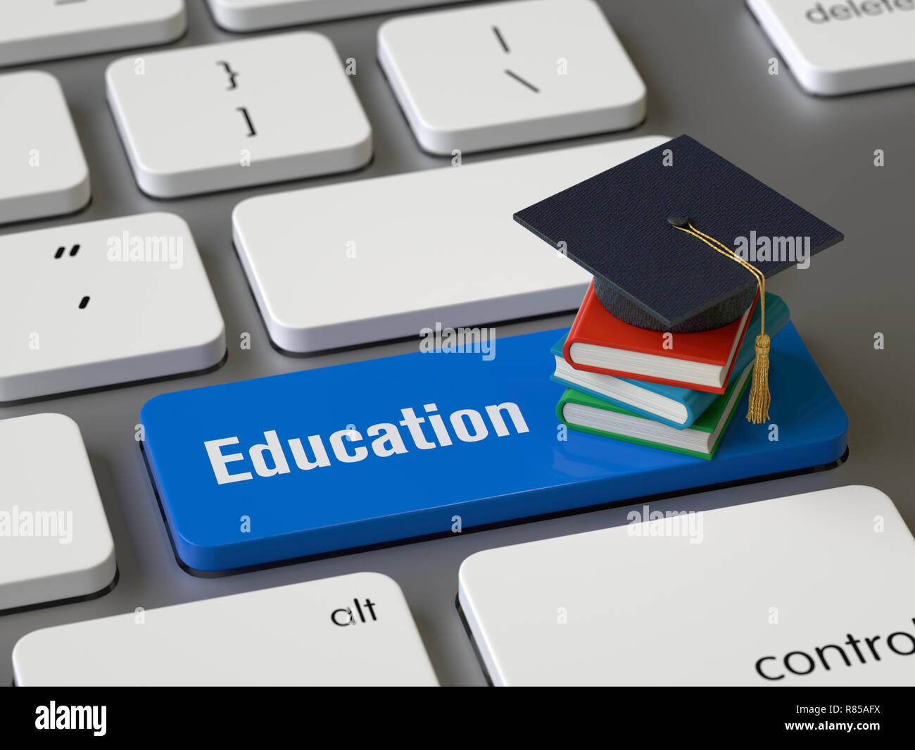 Education key on the keyboard, 3d rendering,conceptual image Stock ...