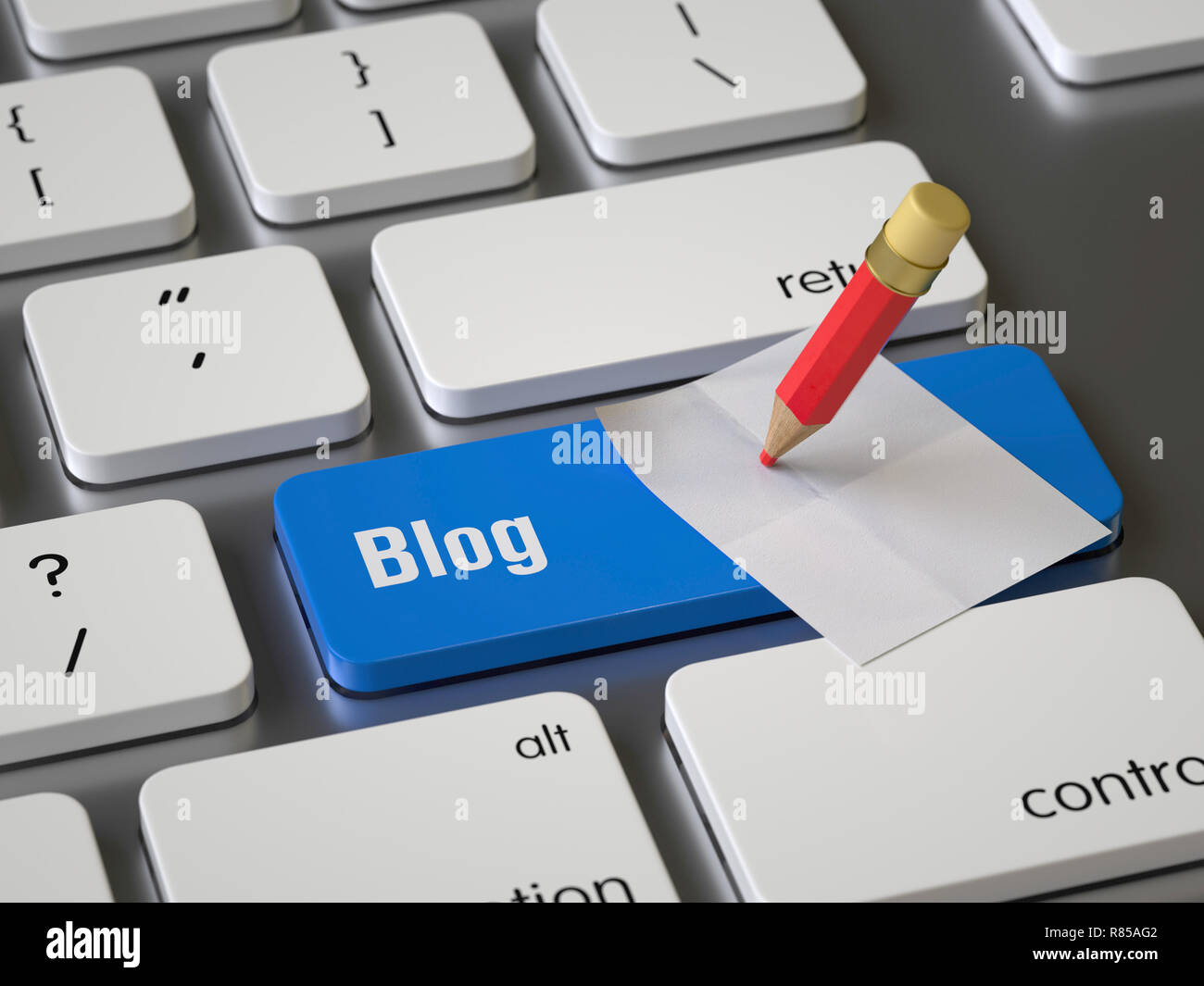 Blog key on the keyboard, 3d rendering,conceptual image Stock Photo - Alamy