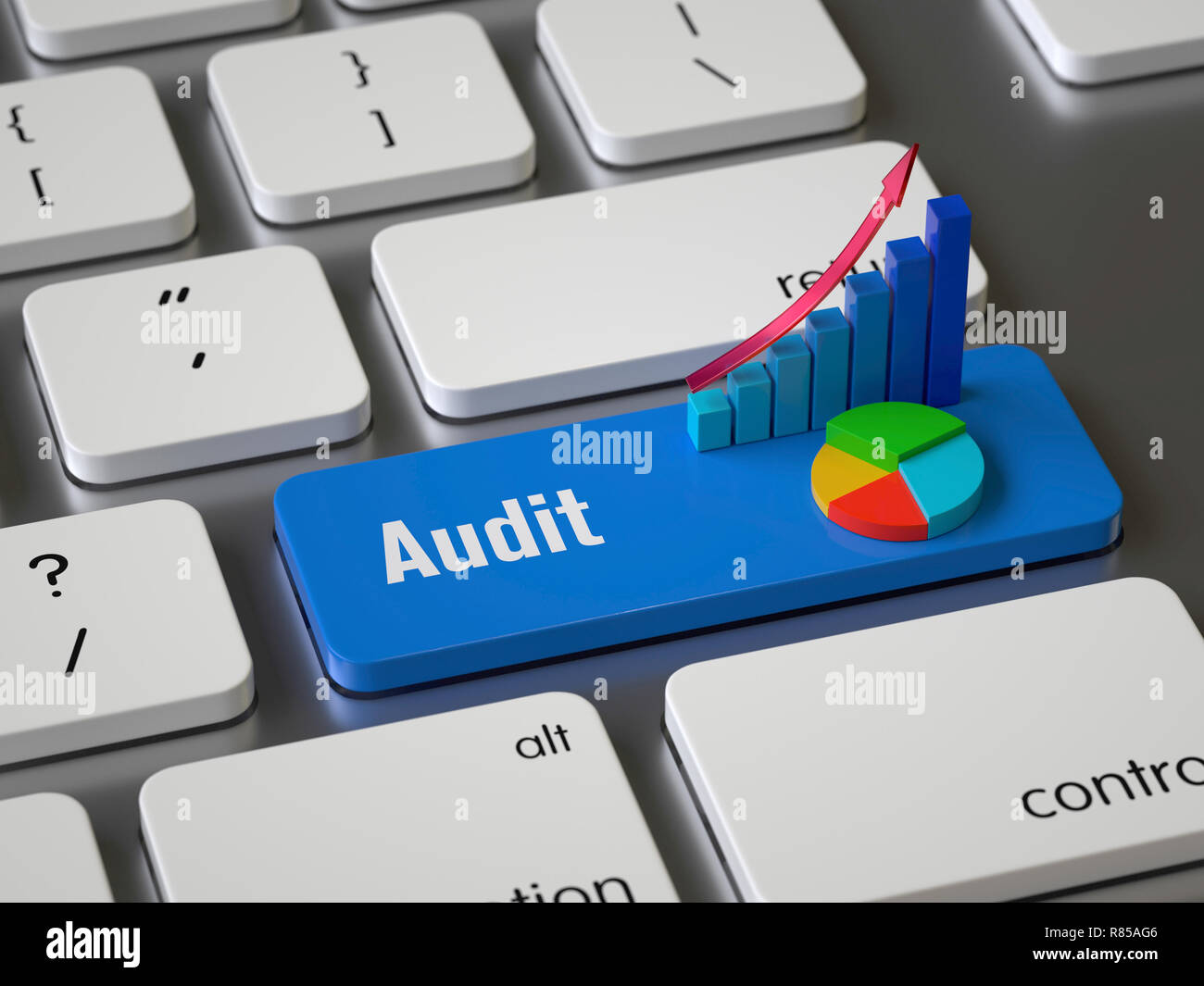 Audit key on the keyboard, 3d rendering,conceptual image Stock Photo ...
