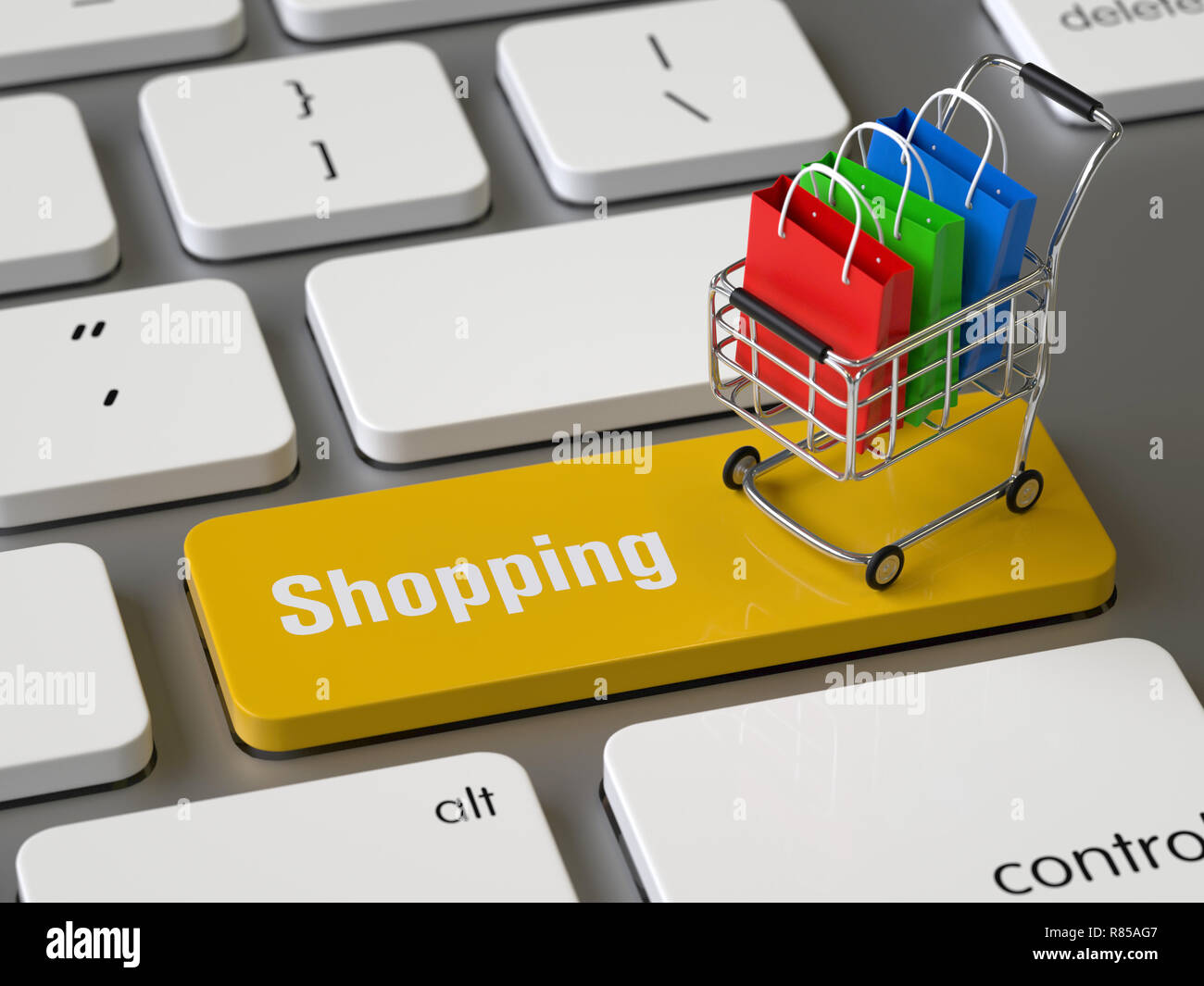 Shopping key on the keyboard, 3d rendering,conceptual image Stock Photo ...