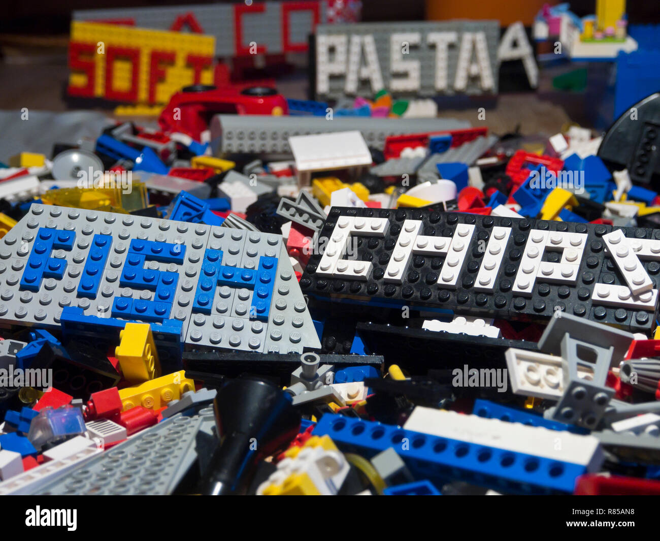 Children´s favorite foods created in Lego bricks for display on the ...