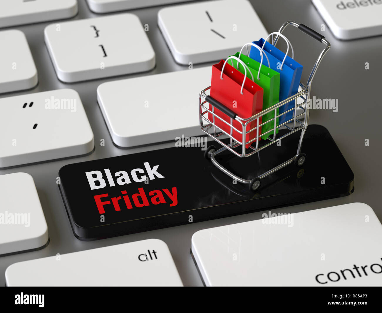 Black Friday key on the keyboard, 3d rendering,conceptual image Stock ...