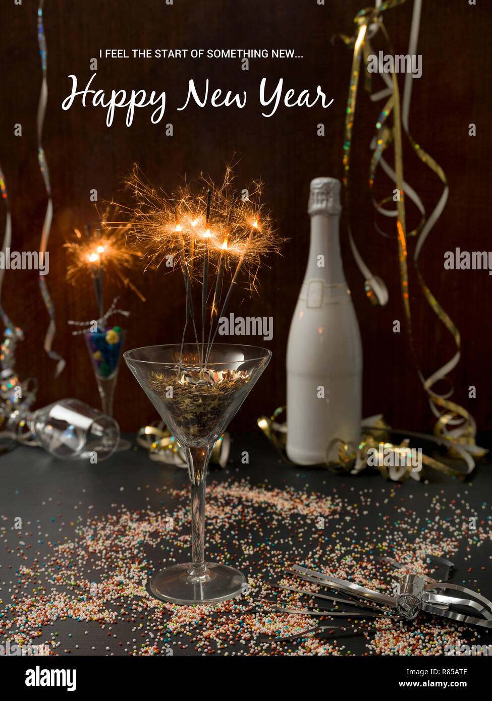 new year background with star splatter and sparkler and different new ...