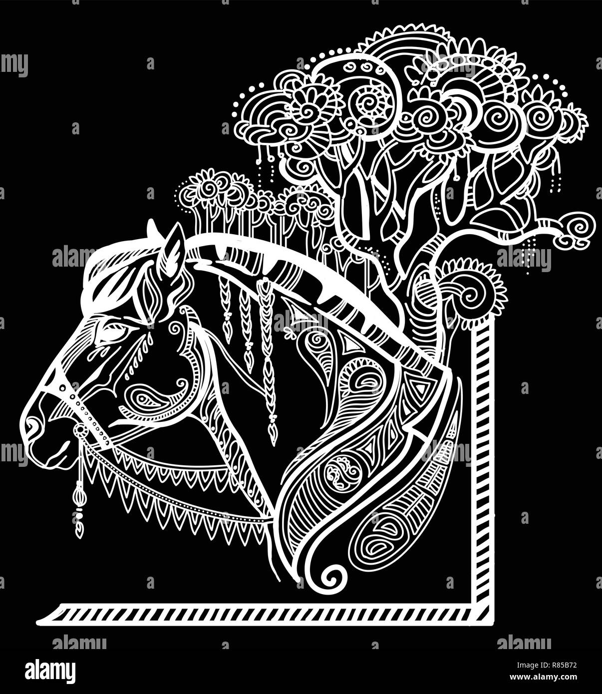 Vector hand drawing illustration zentangle horse in white color ...