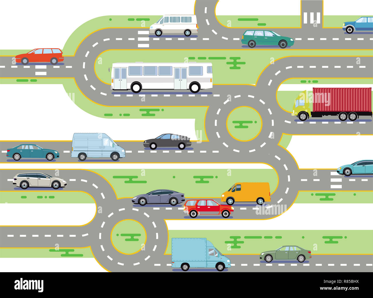 Road traffic by bus and cars Stock Photo - Alamy
