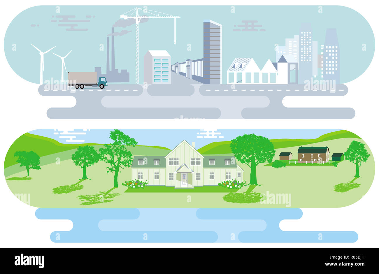 City skyline and rural landscape Stock Photo - Alamy