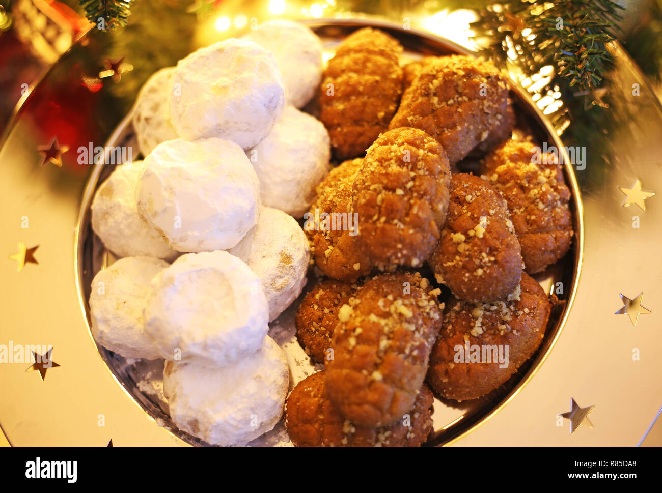 greek melomakarona and kourabies - traditional Christmas cookies with ...