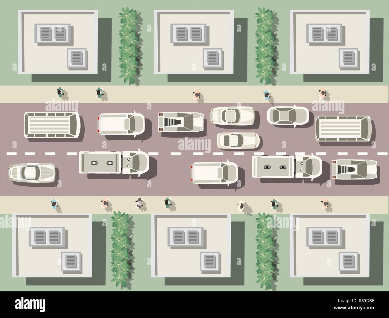 Top view of the urban landscape. Traffic road with cars, houses and ...