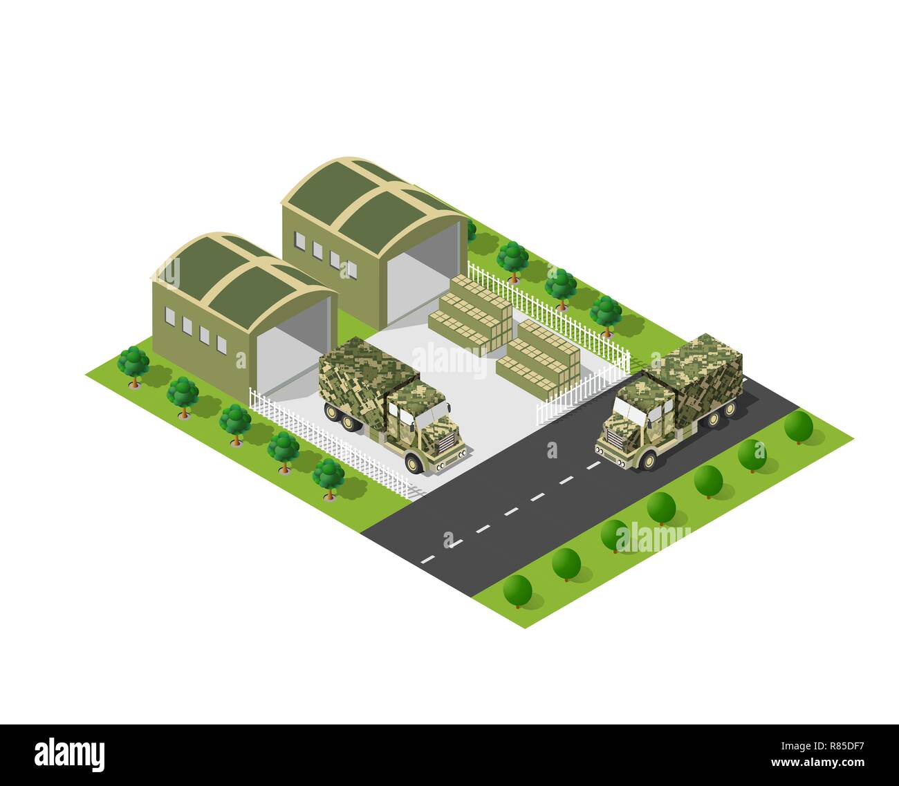 A military truck army vehicle transport in camouflage color disguise. Isometric stock picture ...