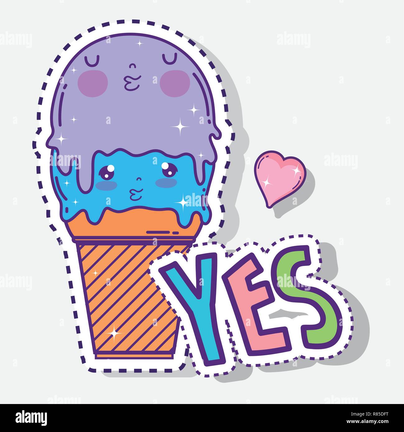 kawaii cute ice cream with heart Stock Vector Image & Art - Alamy